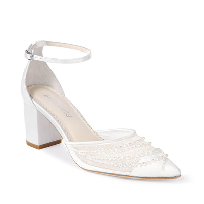 Perla Pearl Block Heels with Glitter Mesh | Bella Belle