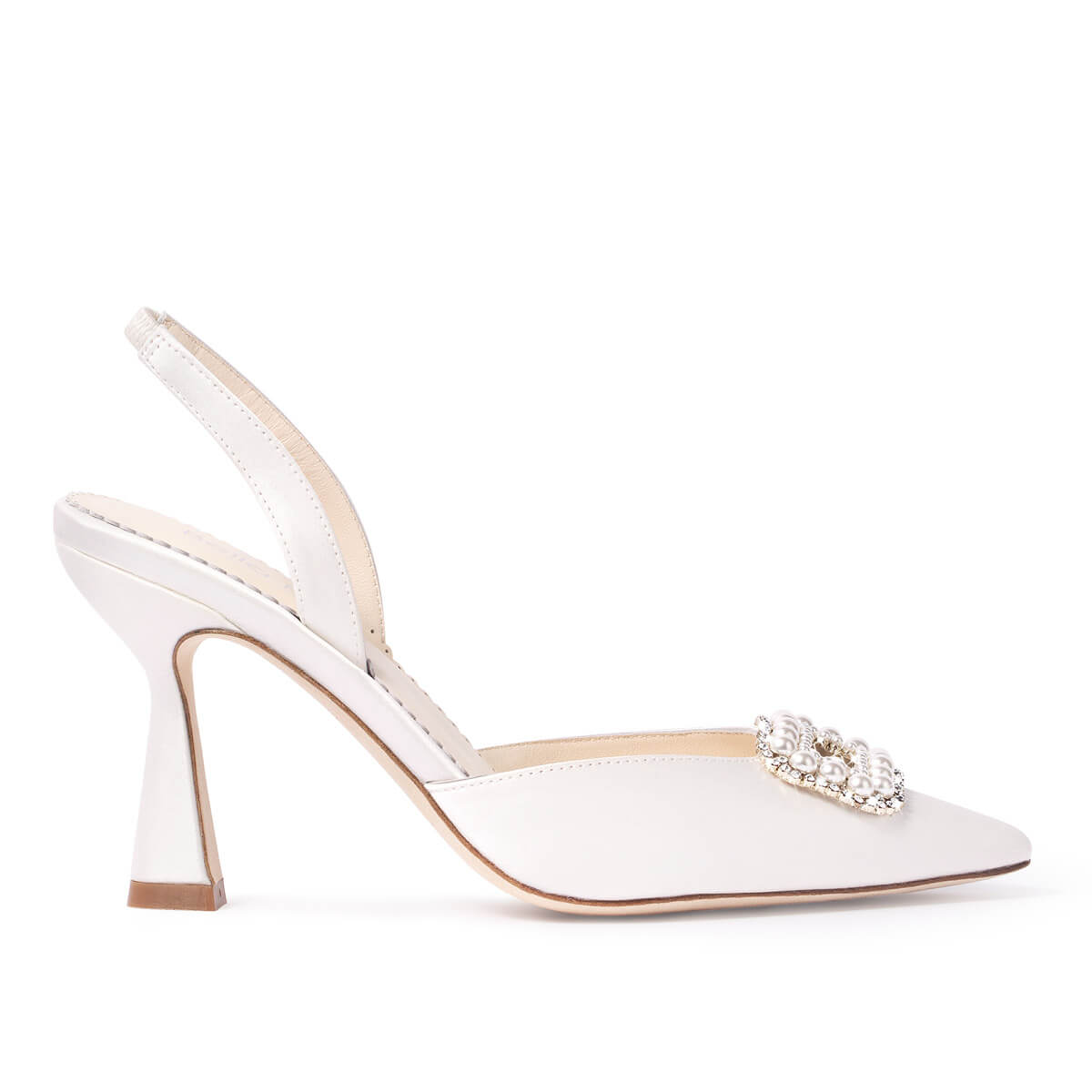 Ivory Spool Heels with an Elegant Brooch of Crystals & Pearls