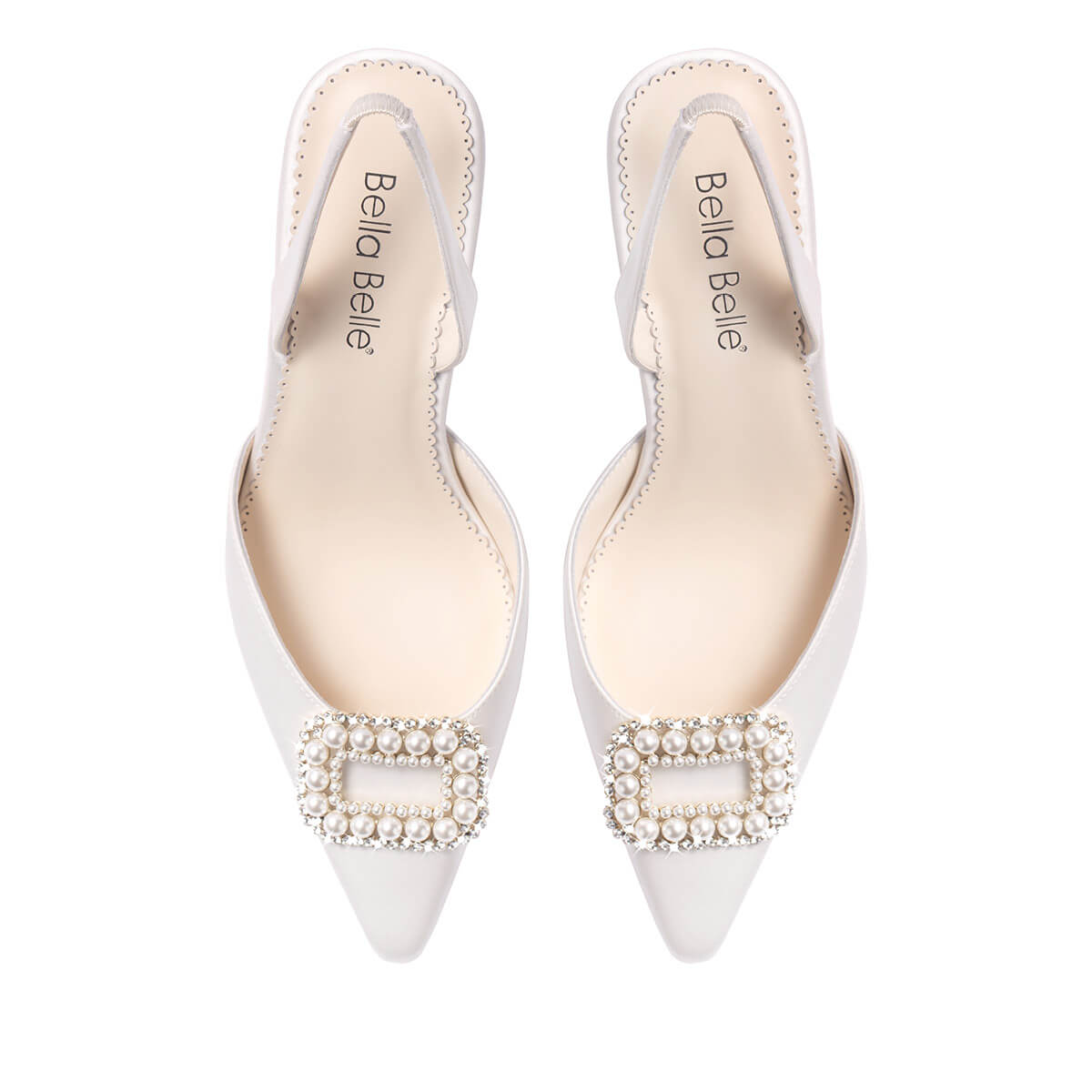Ivory Spool Heels with an Elegant Brooch of Crystals & Pearls