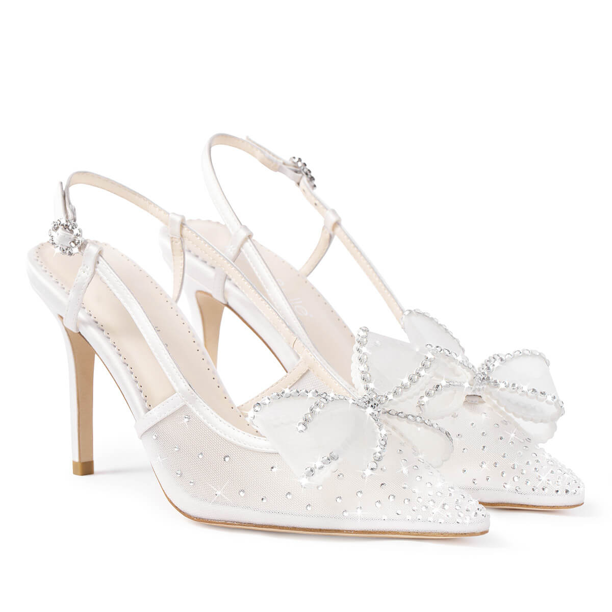 Crystal Mesh Slingback Heels with Interchangeable Crystal Bow