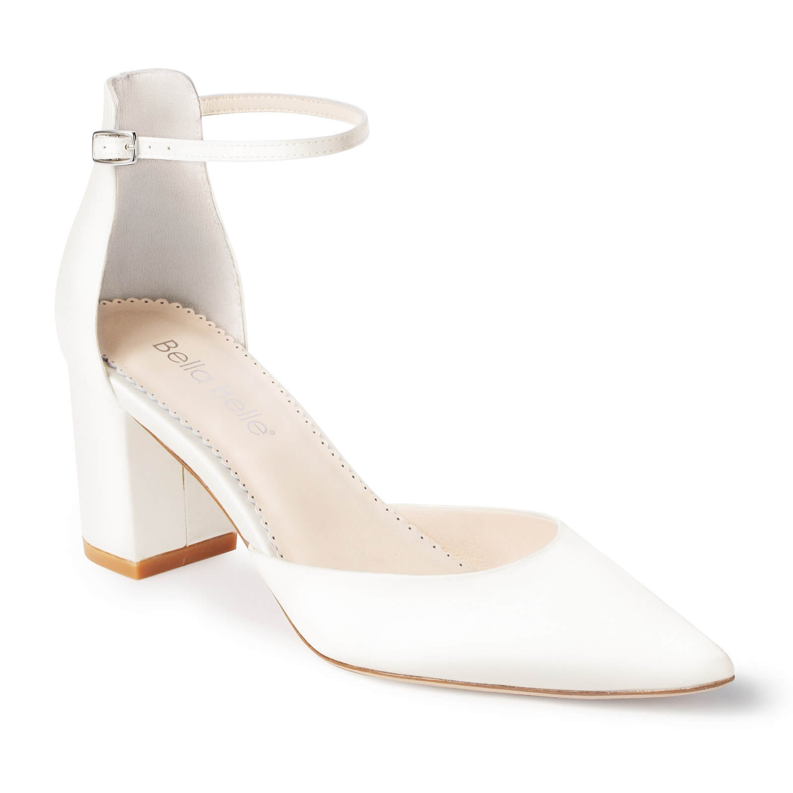 2.5 Inch Ivory Ankle Strap Block Heels | Bella Belle