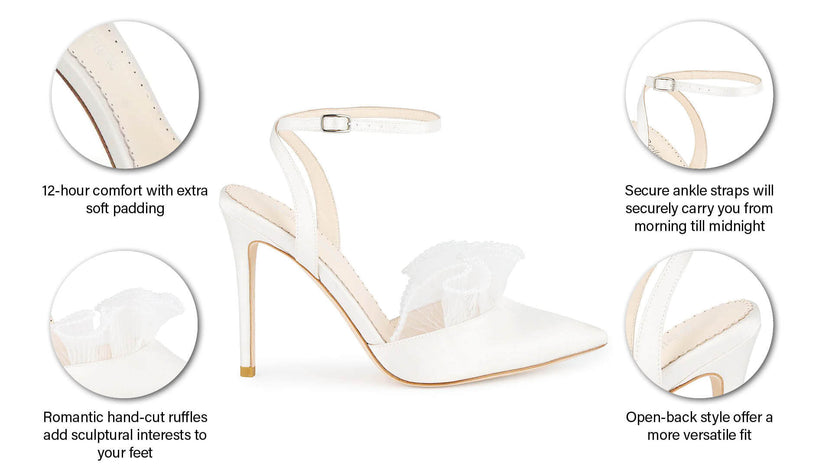 Ivory Ankle Strap Pearl Trimmed Ruffle Heels | Bella Belle