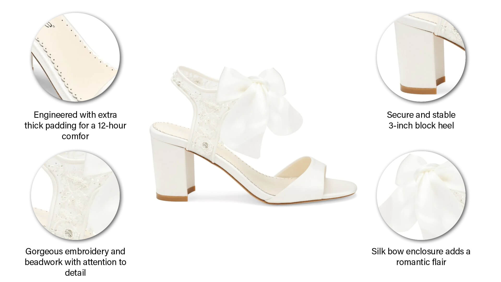 Block Heel Open Toe Wedding Shoes with Lace and Ankle Bow