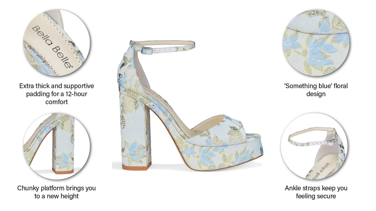 Blue Floral Jacquard Platform Sandals, Catarina | Bella Belle