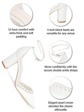 3-Inch Closed-Toe Block Heel Wedding Shoes with Pearls