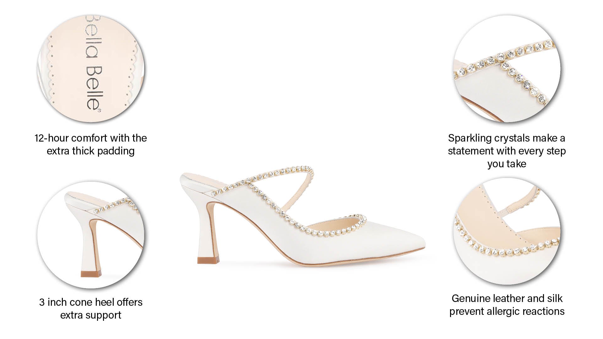 3-inch Ivory Crystal Strap Asymmetrical Cone Heels