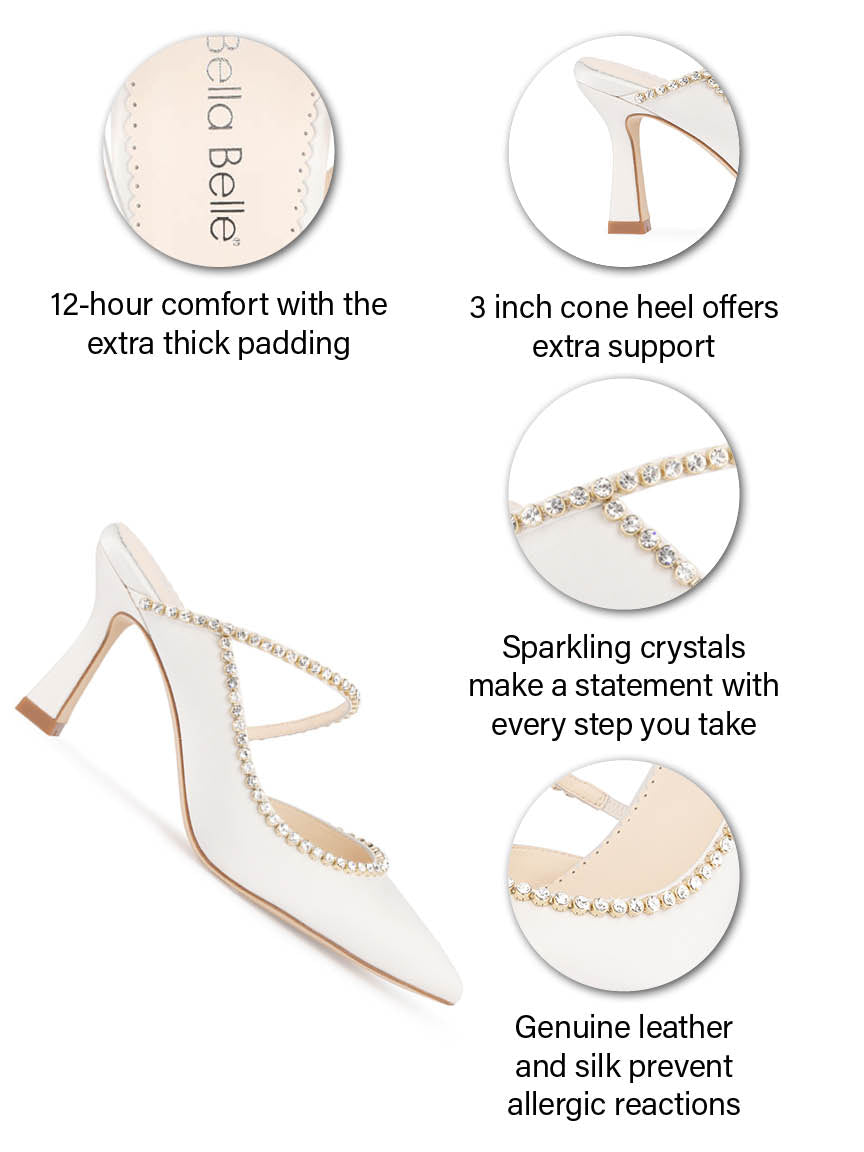 3-inch Ivory Crystal Strap Asymmetrical Cone Heels