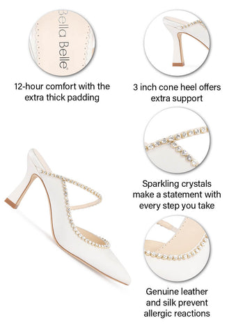3-inch Ivory Crystal Strap Asymmetrical Cone Heels