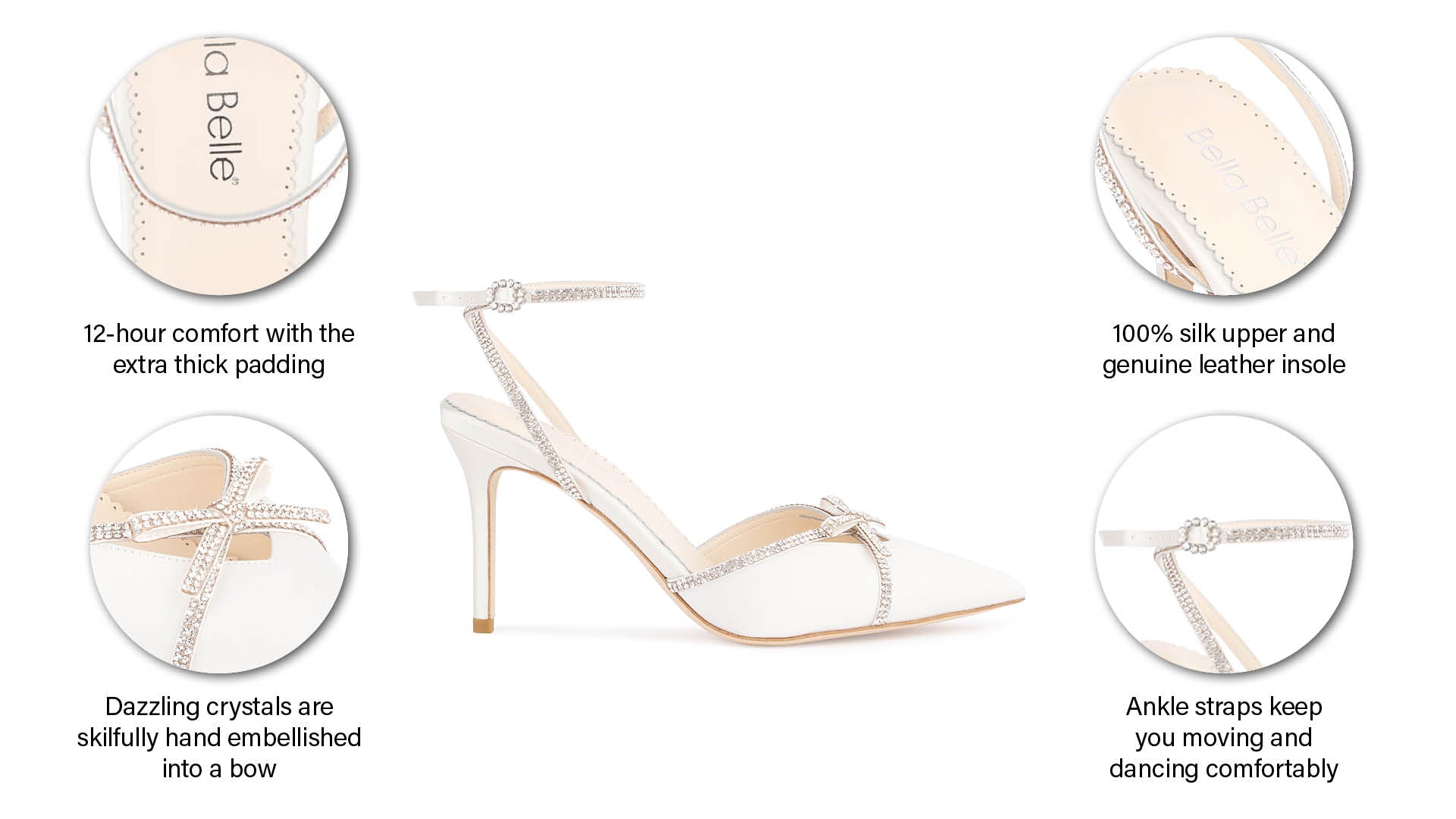 Crystal Bow Heels with Crystal Ankle Straps | Bella Belle