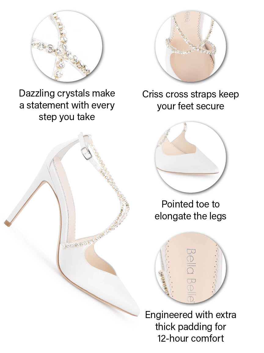 Ivory Criss Cross Crystal Strap Heels | Bella Belle