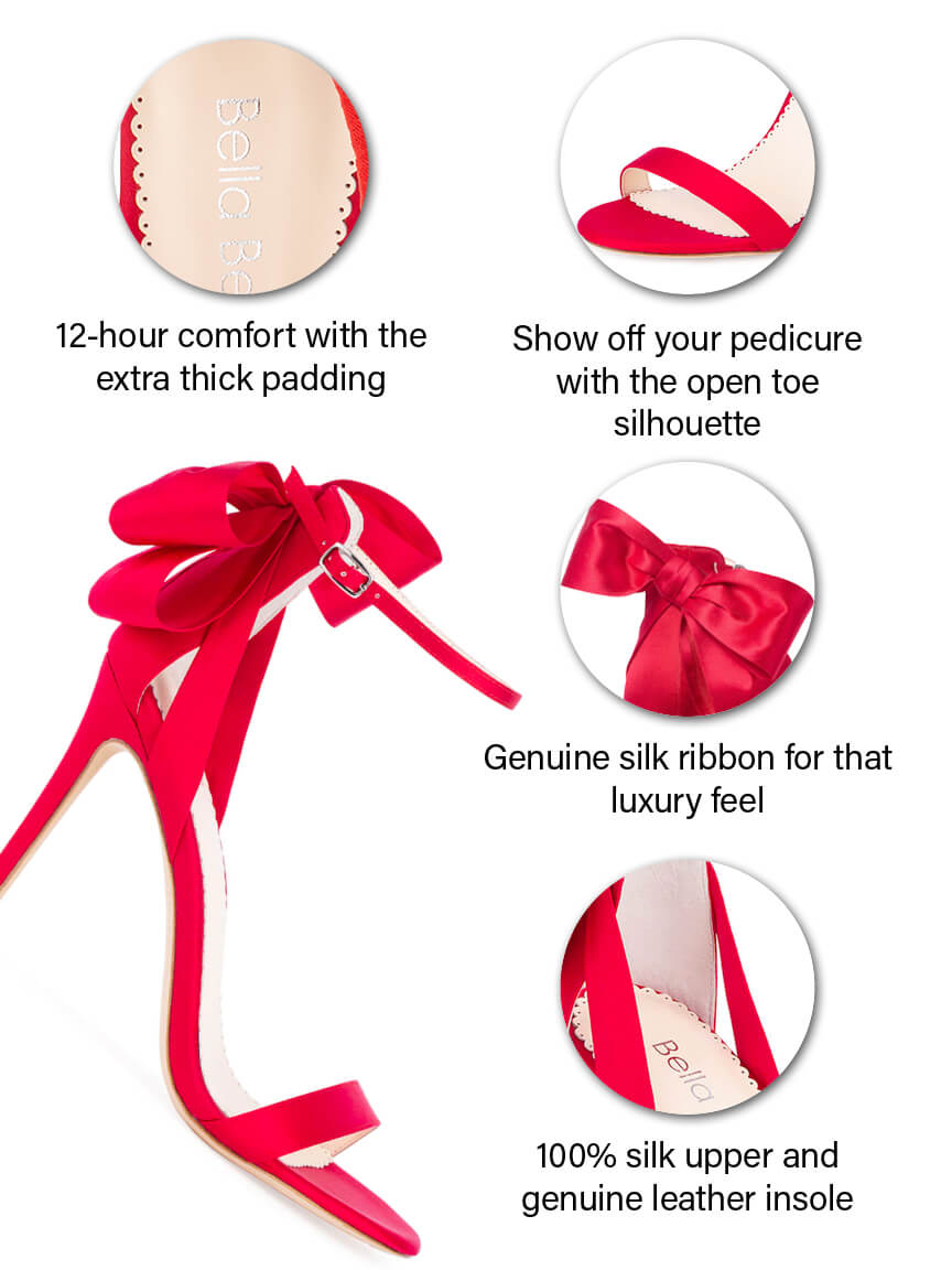 4-inch Open Toe Ankle Strap Red Heels with Bow | Bella Belle