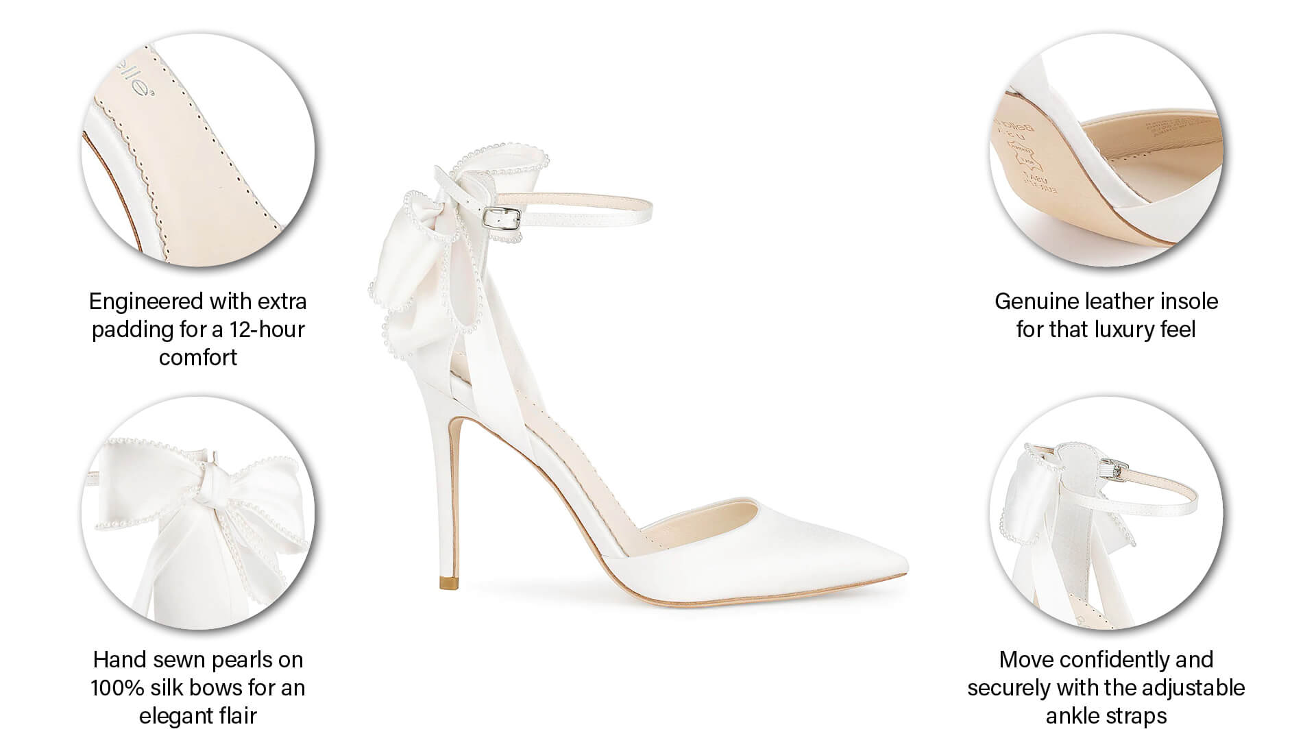 Ivory Ankle Strap Pearl Bow Heels, Mirabelle | Bella Belle