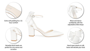 2.5 Inch Pearl Lined Ankle Strap Bow Block Heels