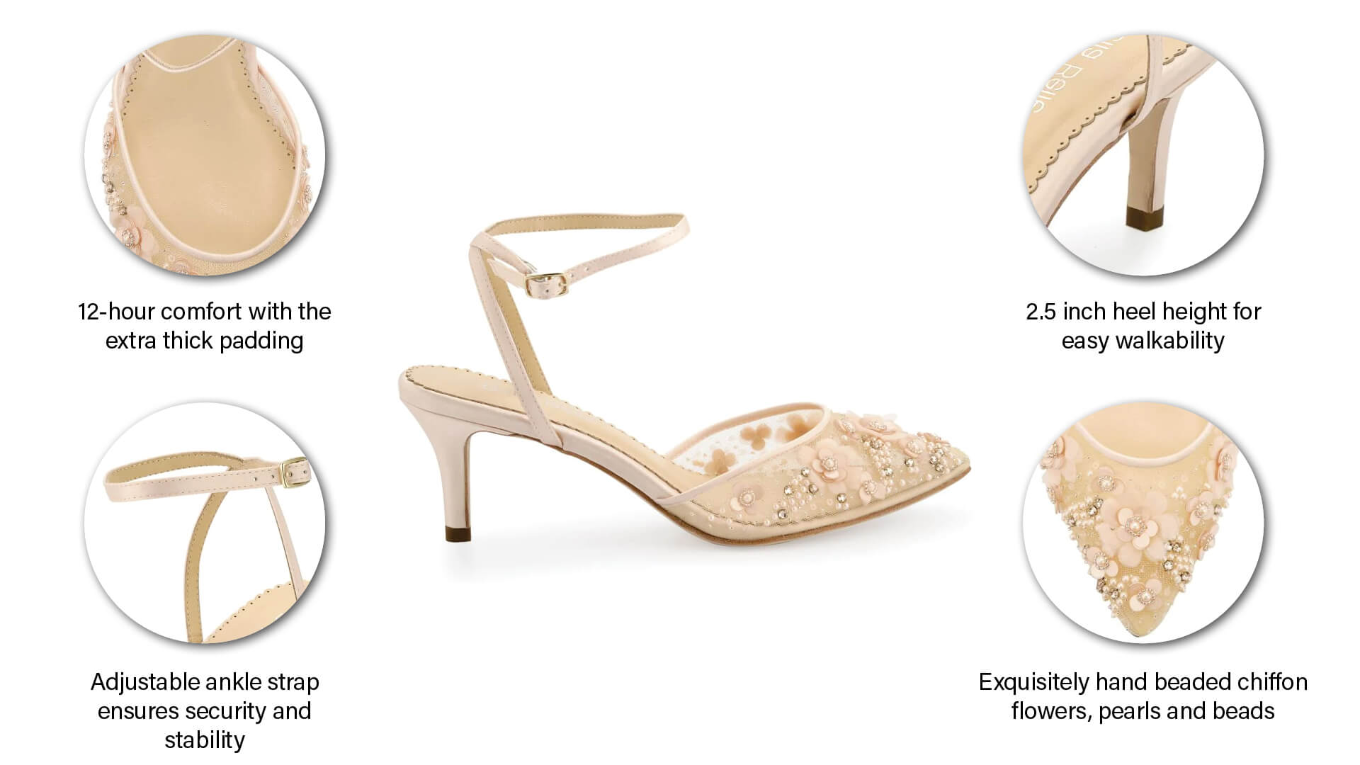 Rosa Blush Pink Heels with 3D Flowers of Pearls and Beads