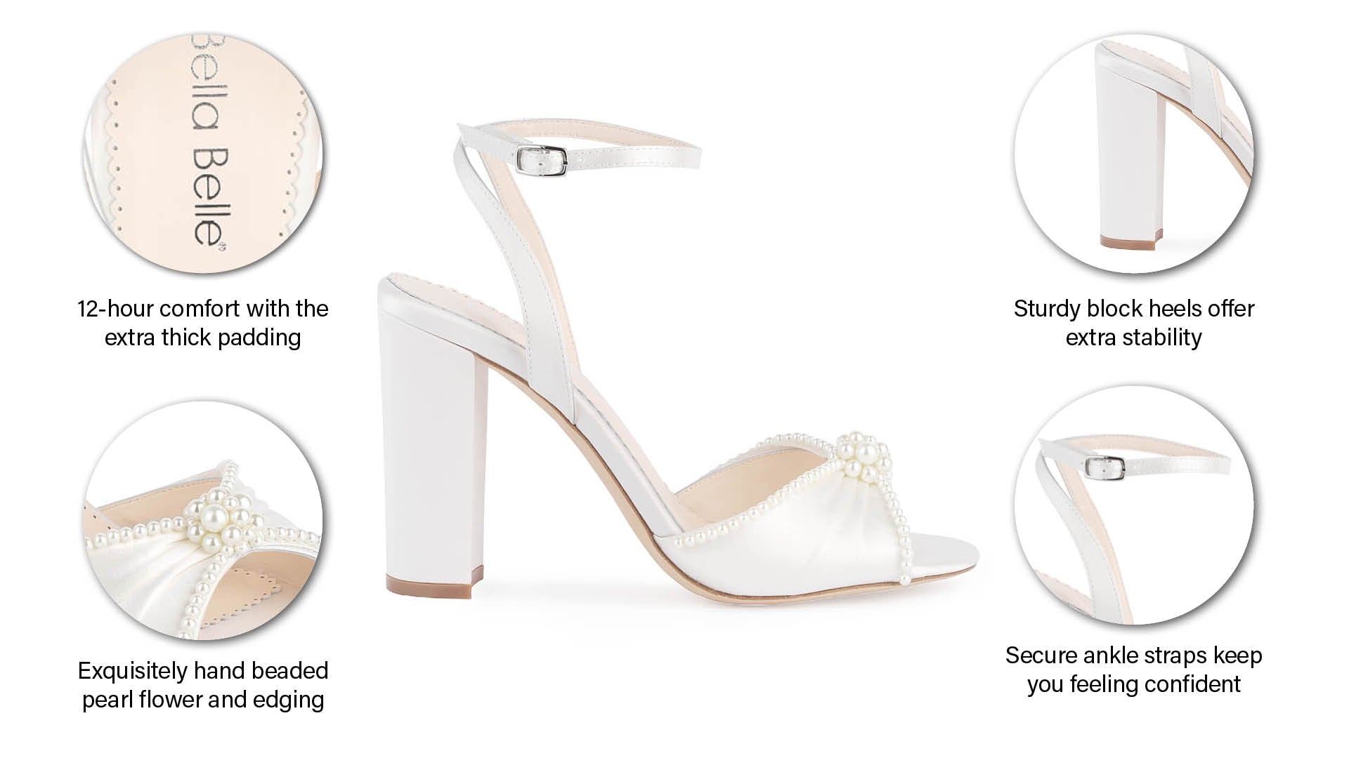 Open Toe Pearl Block Heel Wedding Shoes | Bella Belle