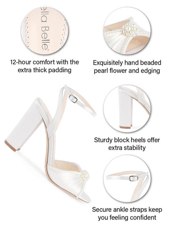 Open Toe Pearl Block Heel Wedding Shoes | Bella Belle
