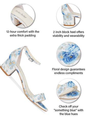 Blue Floral 2 Inch Block Heel | Bella Belle