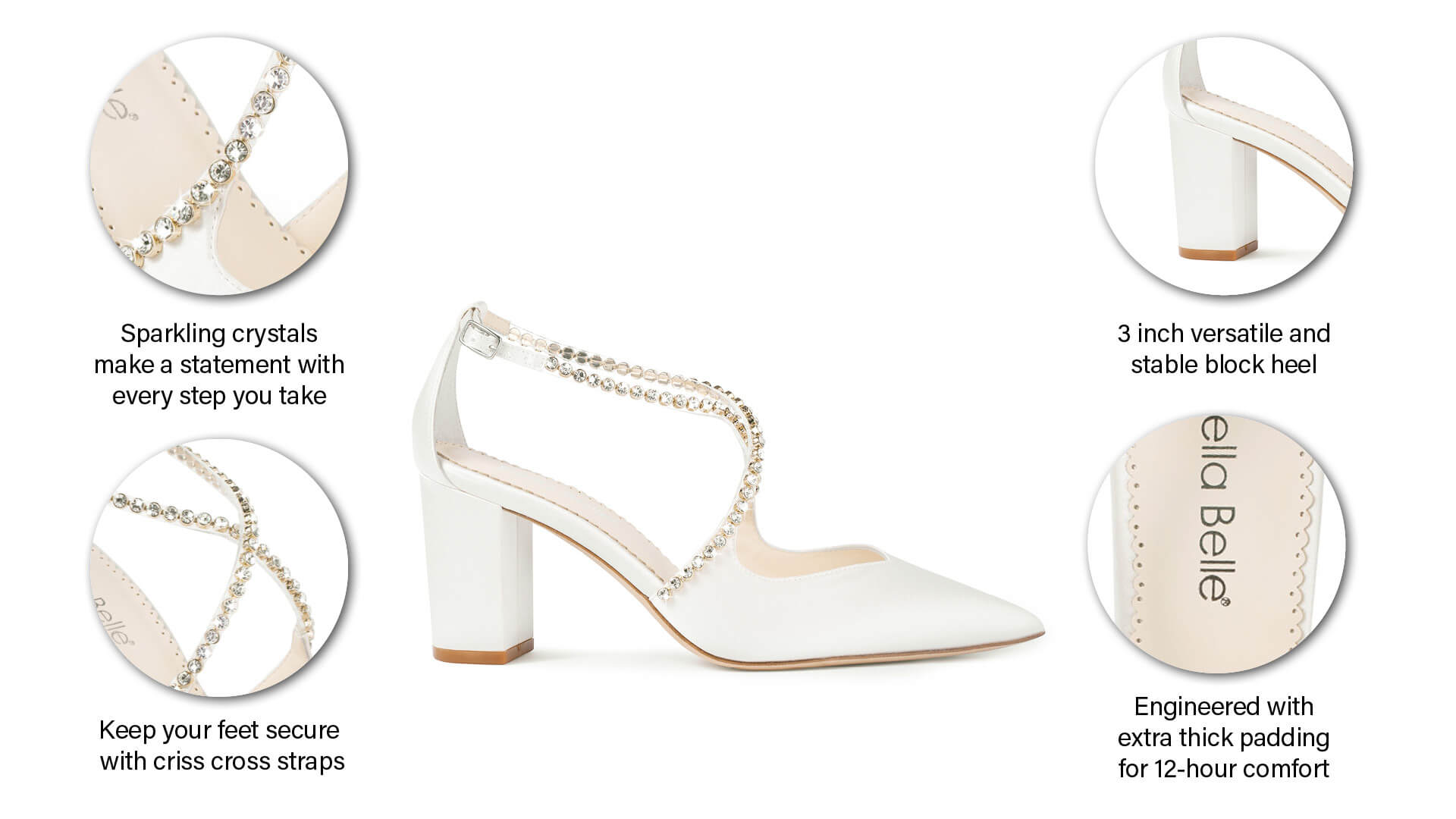Ivory Block Heel With Criss Cross Crystal Straps