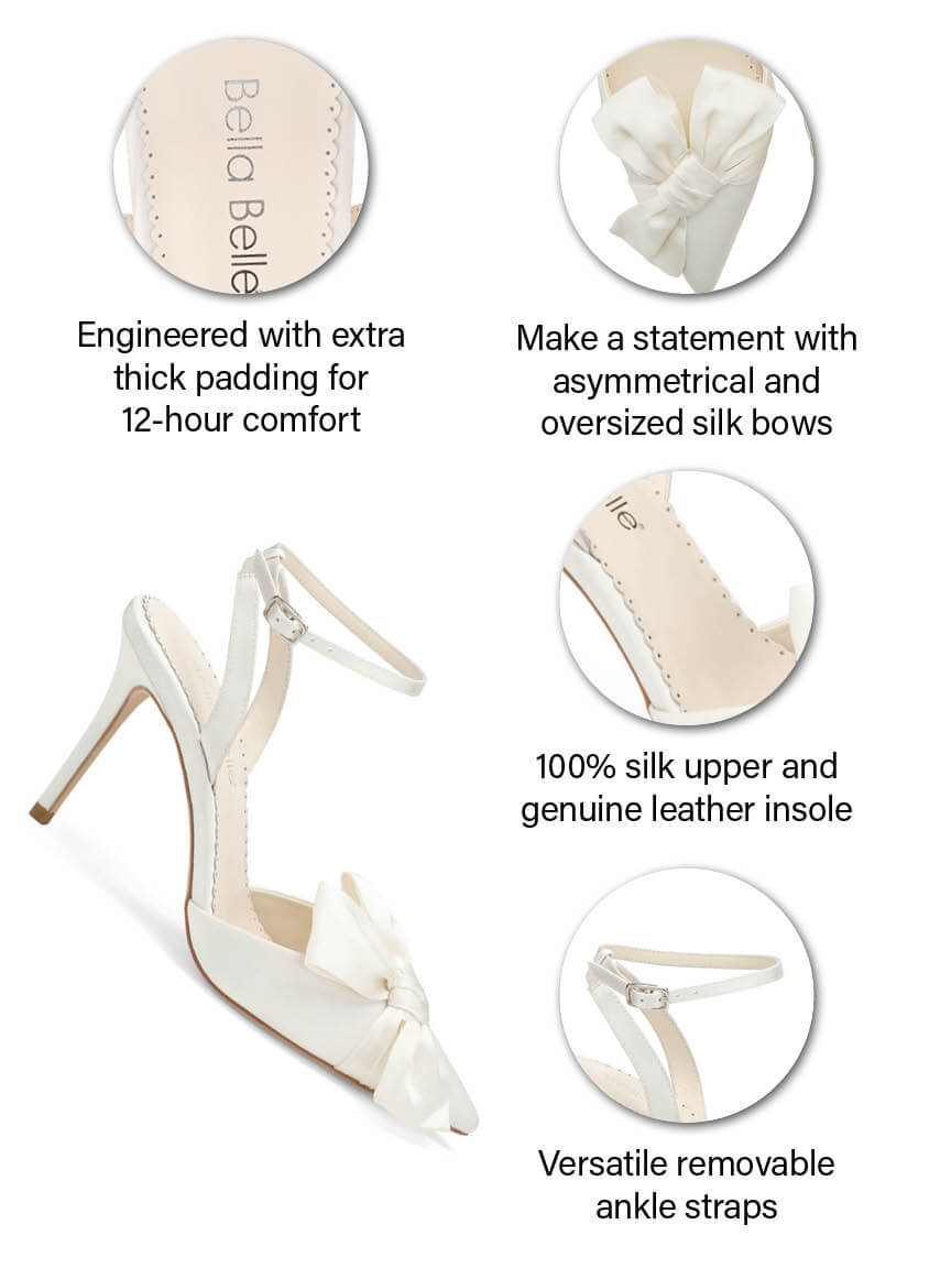 Silk Bow Wedding Heels with Removable Ankle Straps