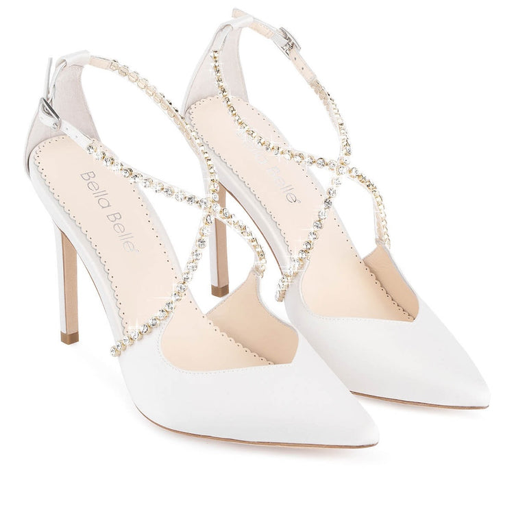 Ivory Criss Cross Crystal Strap Heels | Bella Belle