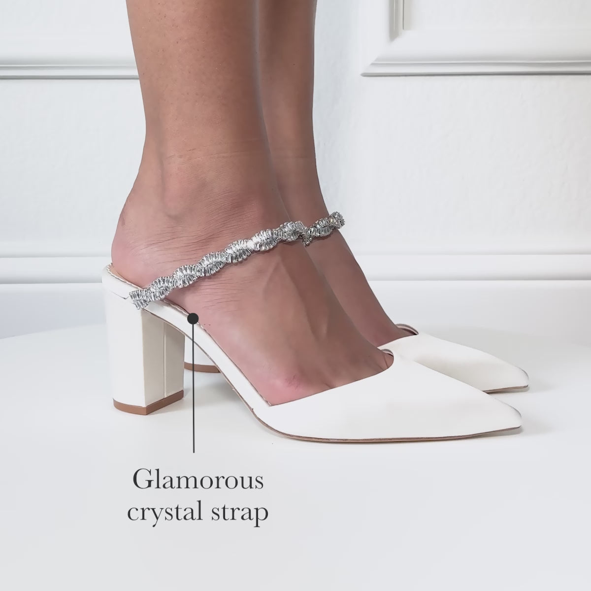 Ivory Bridal Mules with Crystal Strap Detail | Bella Belle