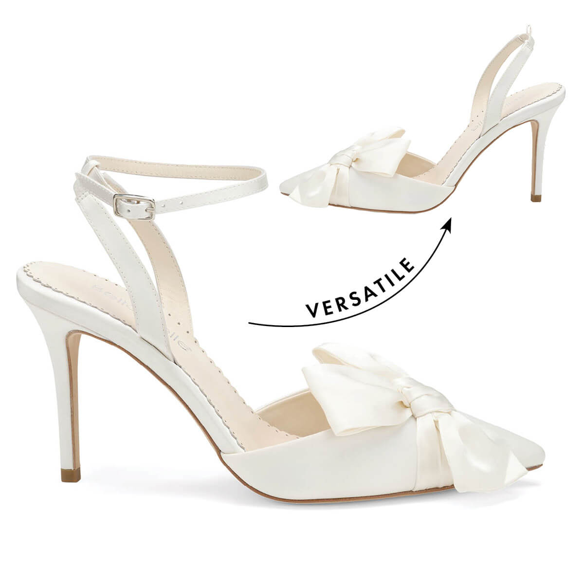 Silk Bow Wedding Heels with Removable Ankle Straps