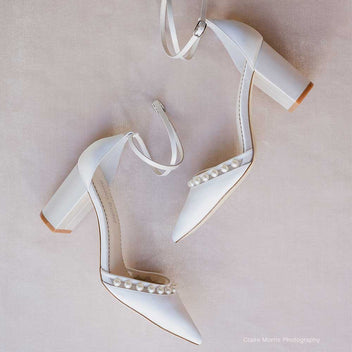 3-Inch Closed-Toe Block Heel Wedding Shoes with Pearls