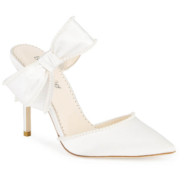 Ivory Wedding Mules with Pearl Lined Bows | Bella Belle