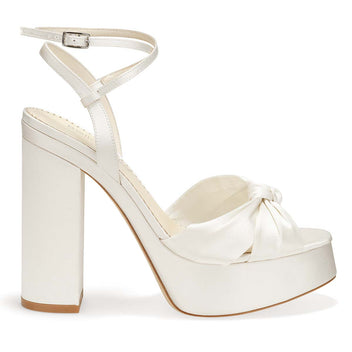 5 Inch Knotted Silk Bridal Platform Block Heel Sandals